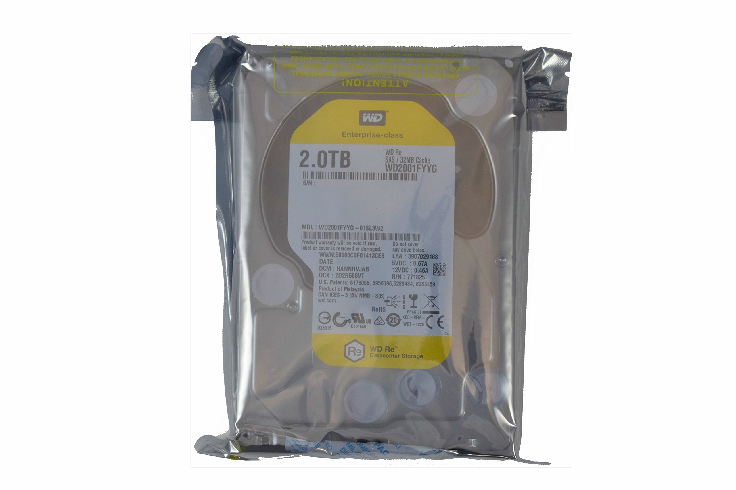 WD RE SAS 2 TB Enterprise Hard Drive: 3.5 Inch, 7200 RPM, SAS, 32 MB Cache - WD2001FYYG