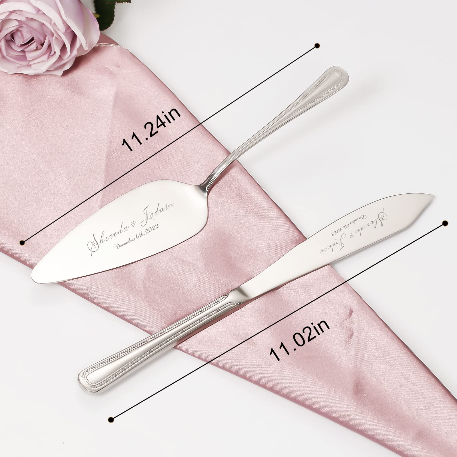 Cake Cutting Set for Wedding, Personalized Wedding Cake Knife and Server Set, Vintage Engraved 2-Piece Pie Cake Cutter Serving Set, Custom Bridal Anniversary Birthday Quinceañera Gift(Silver)