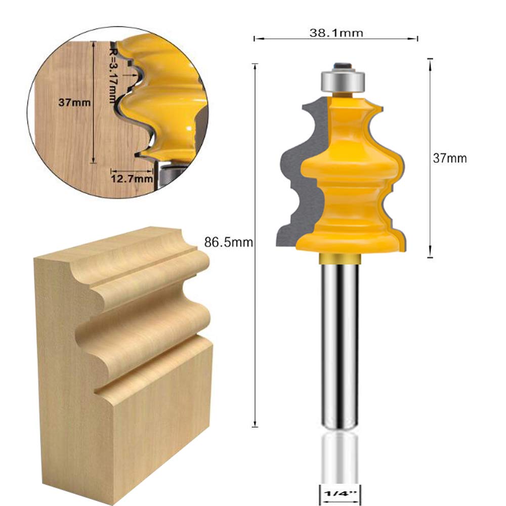 LEATBUY Architectural Molding Router Bit Set 1/4-Inch Shank 5 PCS, Corner Rounding Edge-Forming Woodworking Beading Router Bits Sets Tool Wood Table Door Cabinet Cutter(1/4-Line)