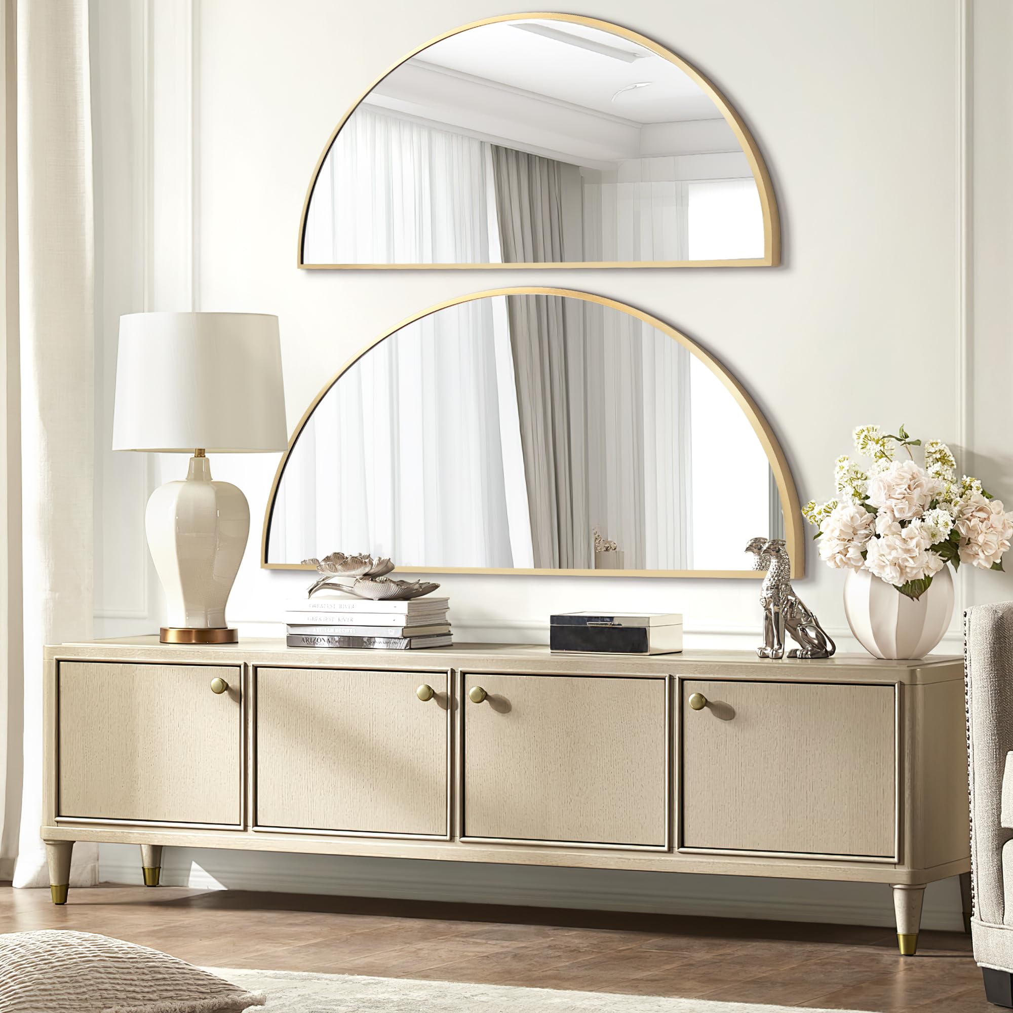 Dorlicecass Wall Mirror- Gold Bathroom Mirror Metal Frame Half Circle Mirror DIY for Bathroom, Bedroom, Living Room, Cloakroom, Entryway