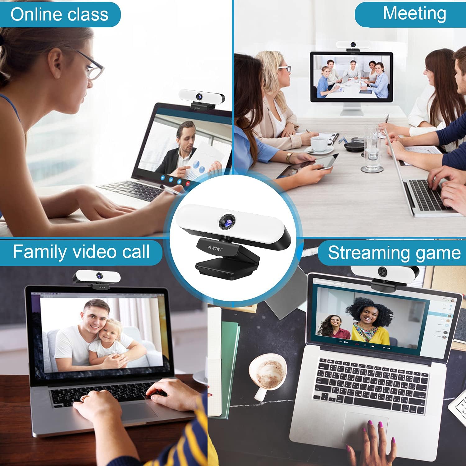 AWOW USB Webcam,1080P Streaming Webcam with Microphone for PC, MAC, Laptop, Plug and Play Web Camera with Touch Control Light for YouTube, Skype, Video Calling, Studying, Conference, Teams, Zoom