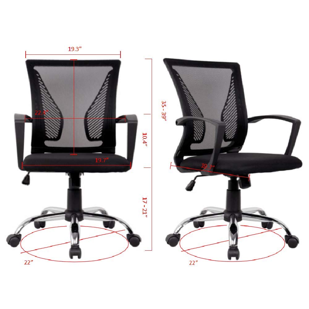 Bonzy Home Mid Back Office Chair - Lumbar Support Computer Chair - Ergonomic Mesh Desk Chair - Modern Adjustable Rolling Swivel Chair (Red & Black)