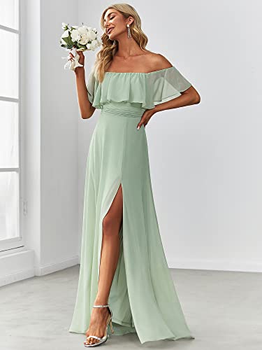 Ever-Pretty Womens Ruffle Sleeves Plus Size Sparkle Tulle Summer Wedding Guest Dress Mint Green US16