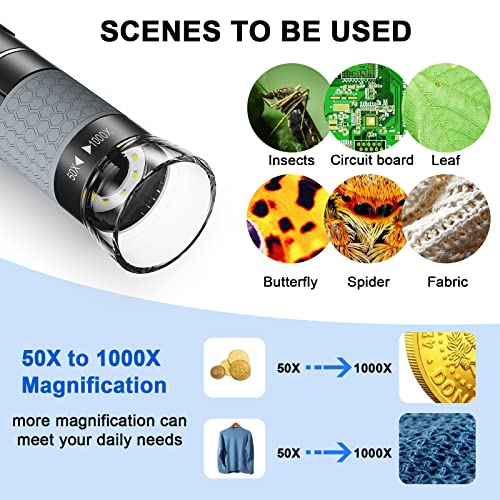 Bysameyee 4K WiFi Digital Microscope, 50-1000X USB Handheld Microscope Camera Magnifier, Phone Wireless Microscope Inspection Endoscope Compatible for iPhone Android Phone Windows Mac PC
