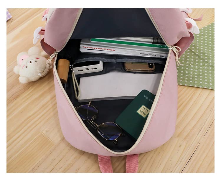 DAHUOJI Kawaii Backpack Set 5pcs Aesthetic Backpack for School Teens Girls Daypack Large with Pendants and Pins, Pen Case, Tote Bag, Small Bag(Blue)