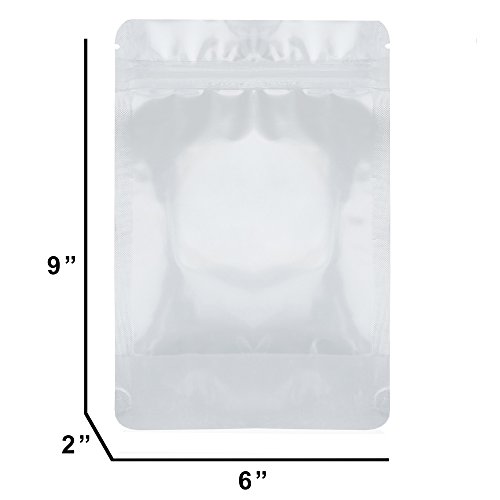 Stand Up Pouch Bags, 6" x 9", Heavy Duty, 100 Pack, Clear Front with Aluminum Foil Back - Resealable Ziplock and Heat Sealable for Food Storage