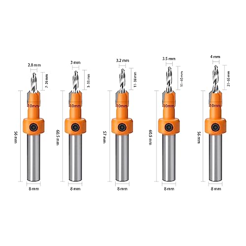 Countersink Drill Bit Set Wood Hole Drill Bit Timber Wood Working Drill Bits for Wood Screw Cutter with Hex Key Wrench（5pcs 10mm)