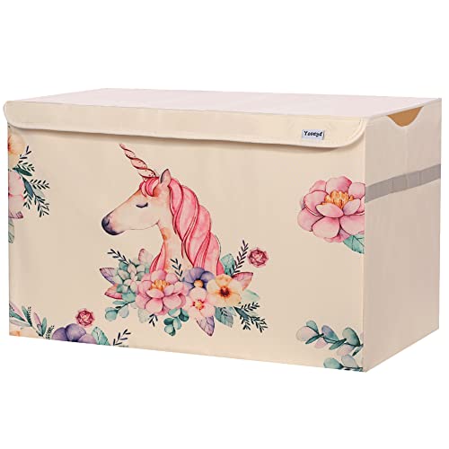 Yosayd Unicorn Toy Chest and Storage, Large Cute and Functional Toy Box Storage Cube with Handles