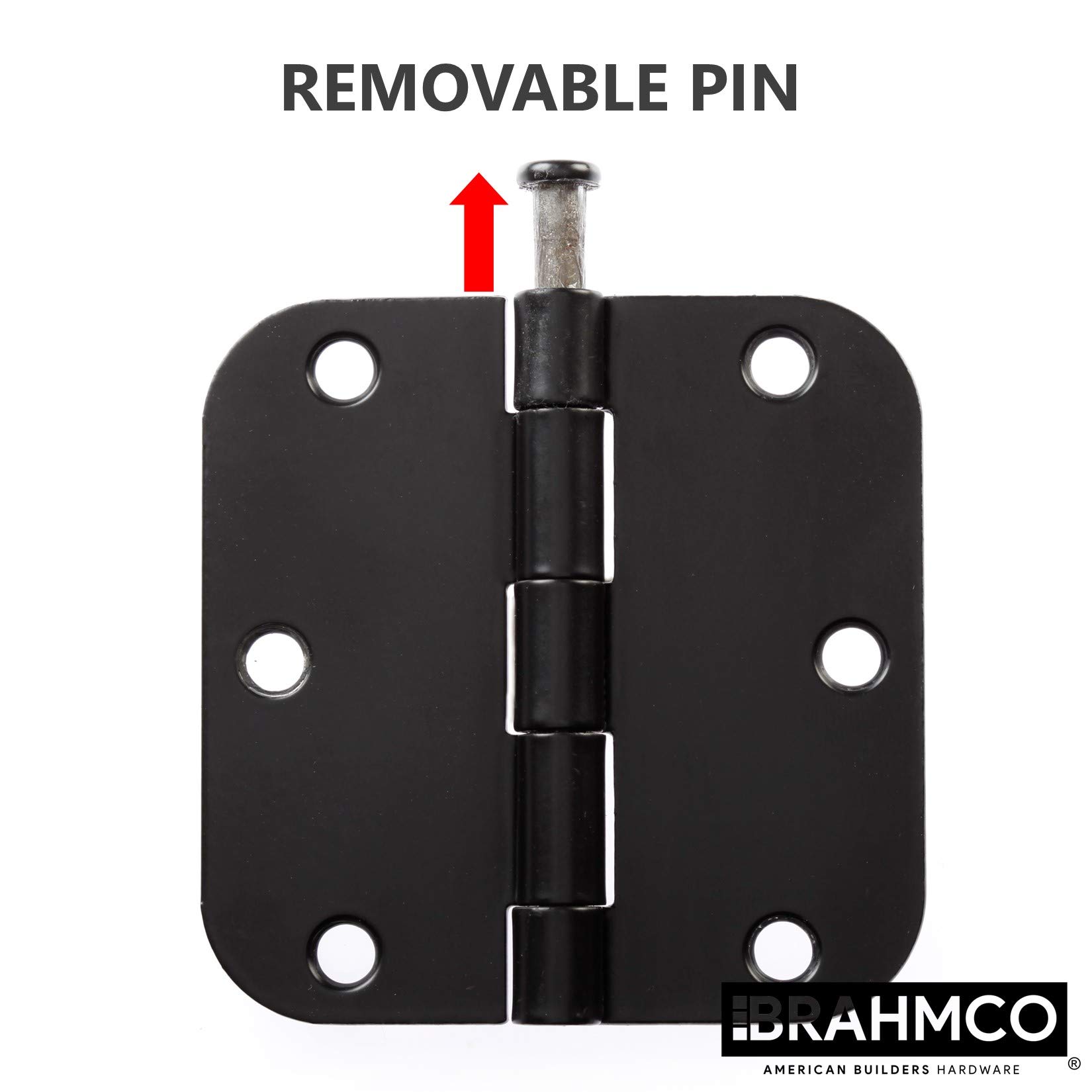 Brahmco 18 Pack | 3.5" Matte Black Door Hinges: 3.5 Inch x 3 1/2 Inch (5/8 Inch Radius Corner) Interior Door Hardware