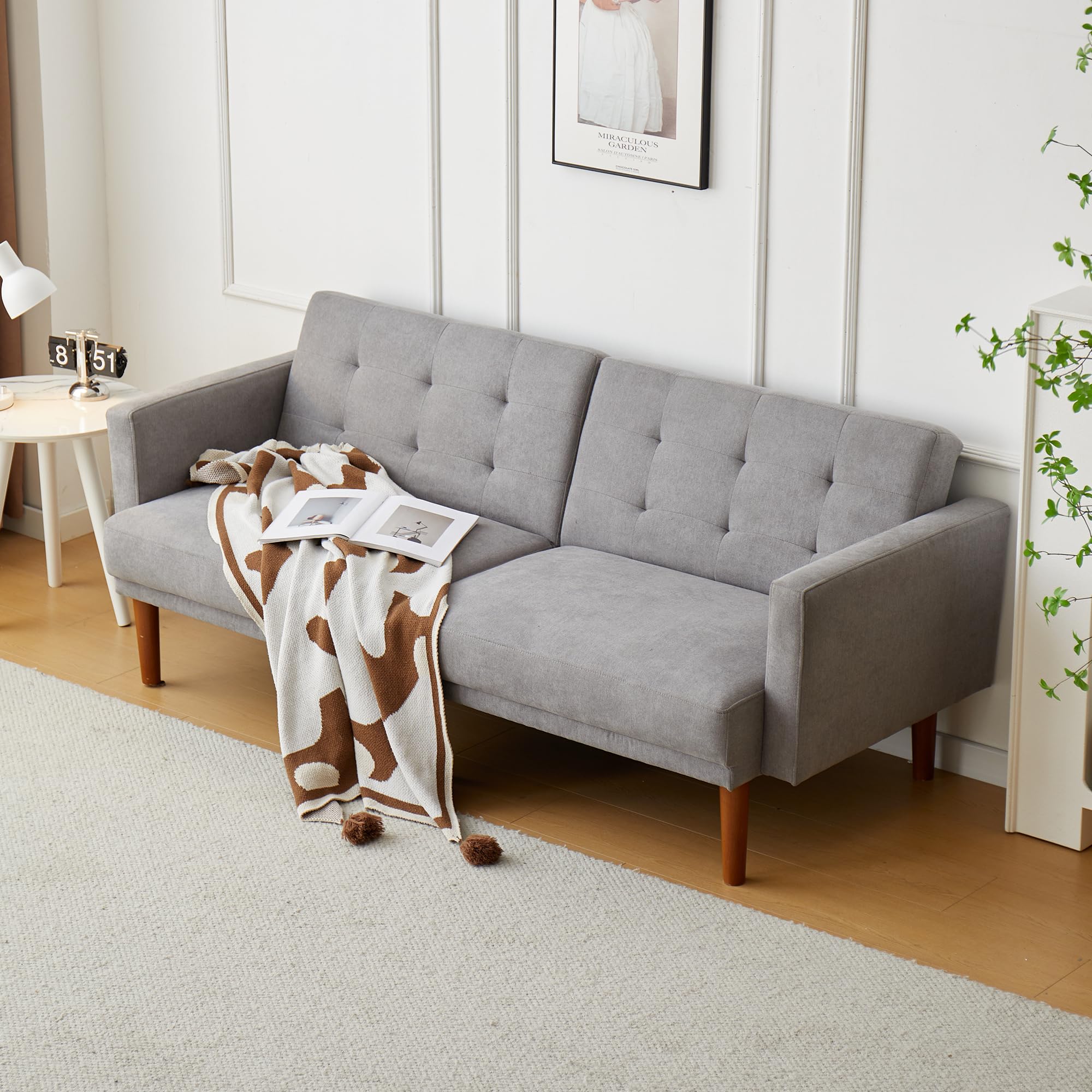 DIYART 76'' Futon Sofa Bed, Convertible Sleeper Couch Bed, 3 Seater Sleeper Sofa with Adjustable backrest, Loveseat Sofa, Futon Couches for Living Room, Brown Faux Leather