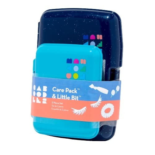 Claire's Exclusive - Caboodles Makeup Small Case, Duo Travel Cosmetic Purse or Bag Organizer, 2 Hard Cases - (Case 1-6x4x1) (Case 2-4x3x1) 2-Pack Bright Blue and Glitter Navy Blue