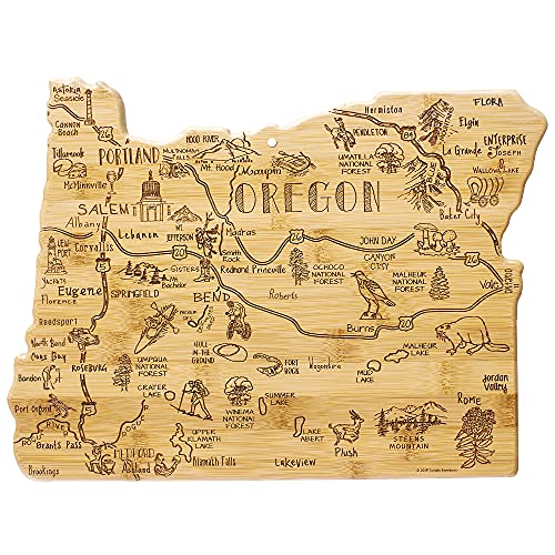 Totally Bamboo Destination Oregon State Shaped Serving and Cutting Board, Includes Hang Tie for Wall Display