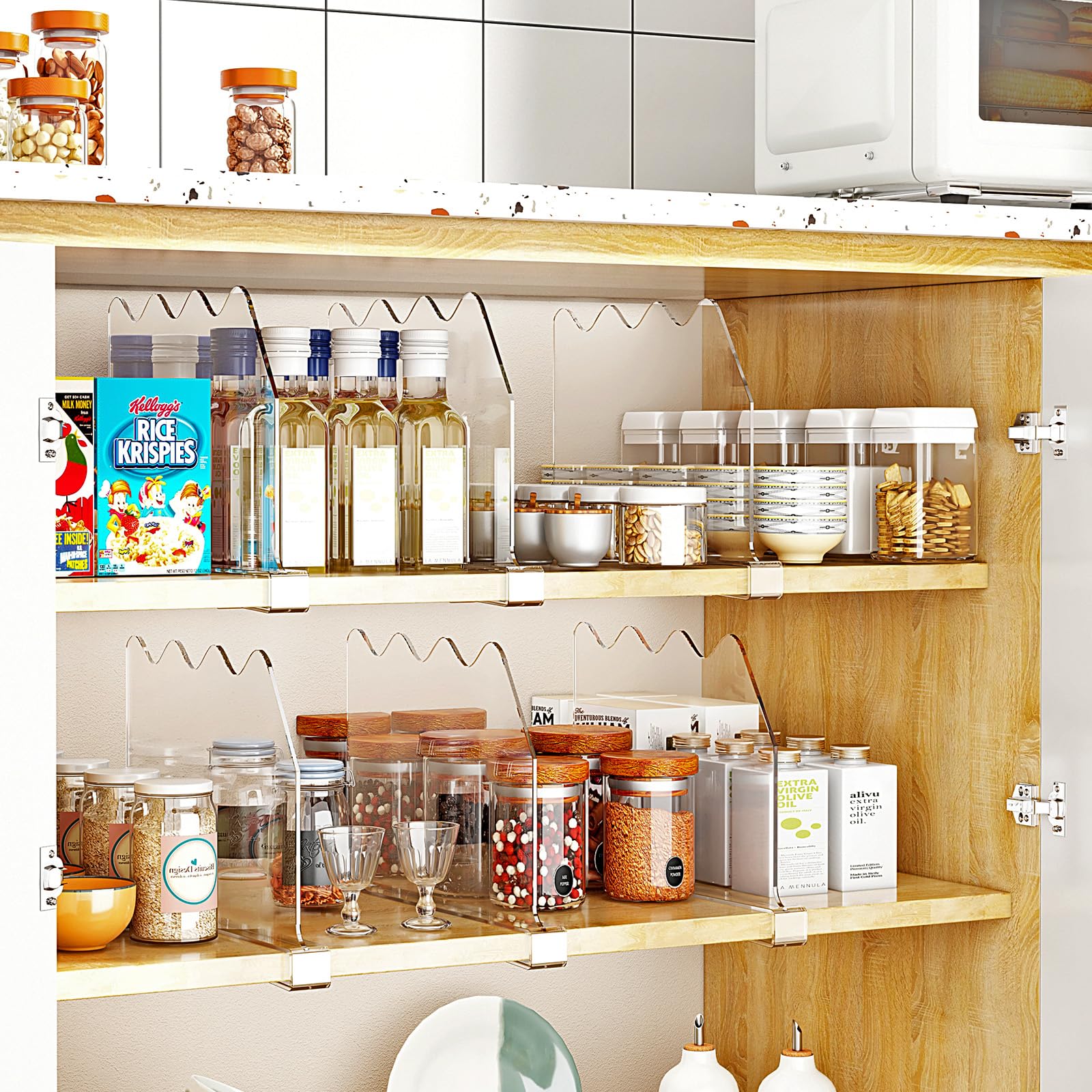 SPACEKEEPER Shelf Dividers for Closet Organization, Clear Closet Shelf Divider for Clothes Purses Separators, Wood Shelves Organizer for Bedroom, Kitchen, Office, Cabinets, Bathroom, 12 Pack
