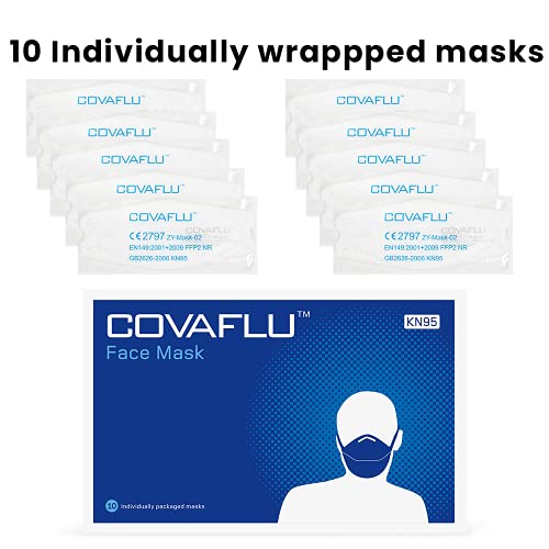 Covaflu KN95 Face Mask, Pack of 10 Masks, Cup Shaped KN95, 5 Layers Protection, Comfortable Fit, for Men and Women (White)