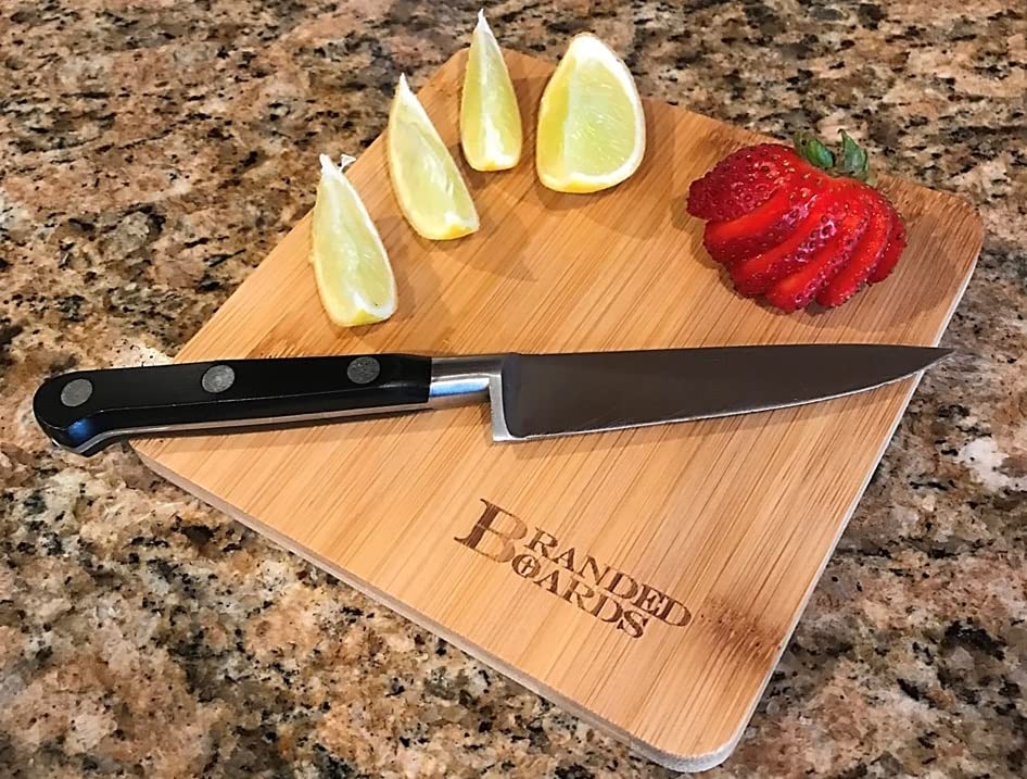 Branded Boards Small Mini All Natural Bamboo Cutting Board, Great for Apartments RV's Home Bar Backpacking Camping Bushcraft Dorm Rooms Picnics & Entertaining (4 Pack)