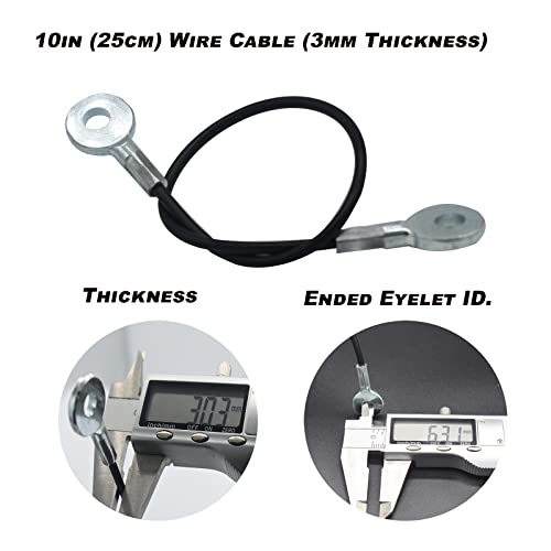 Bytiyar 10 pcs 10 inch (25cm) 3mm Thickness Galvanized Steel Wire Cable Eyelets Ended Short Rope Lanyard Safety Tether Chain Lock with Vinyl Coated Cover Black
