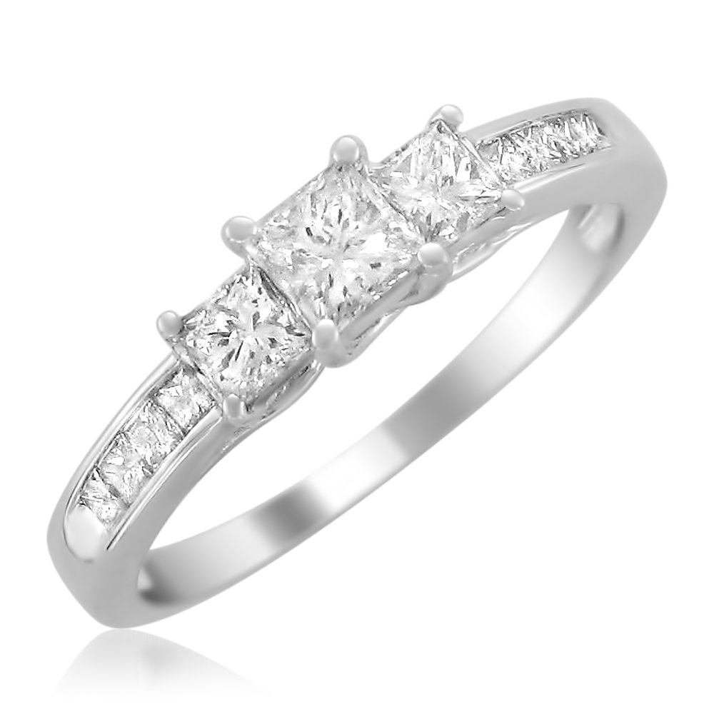 Beyond Brilliance 1.00 Carat Diamond, Prong-set, 14K White Gold Princess Cut Diamond Three Stone Ring (I-J, I1-I2) Natural Diamond Rings For Women | Gift Box Included