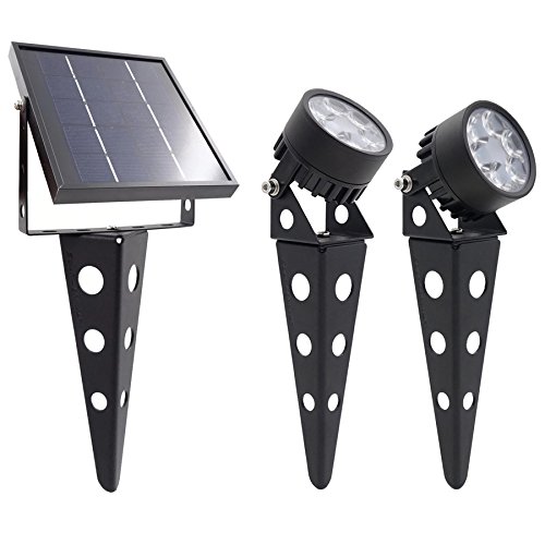 Legacy Mini 50X Twin Solar-Powered LED Spotlight (Warm White LED) for Outdoor Garden Yard Landscape Uplight Downlight, Waterproof, Black Finish