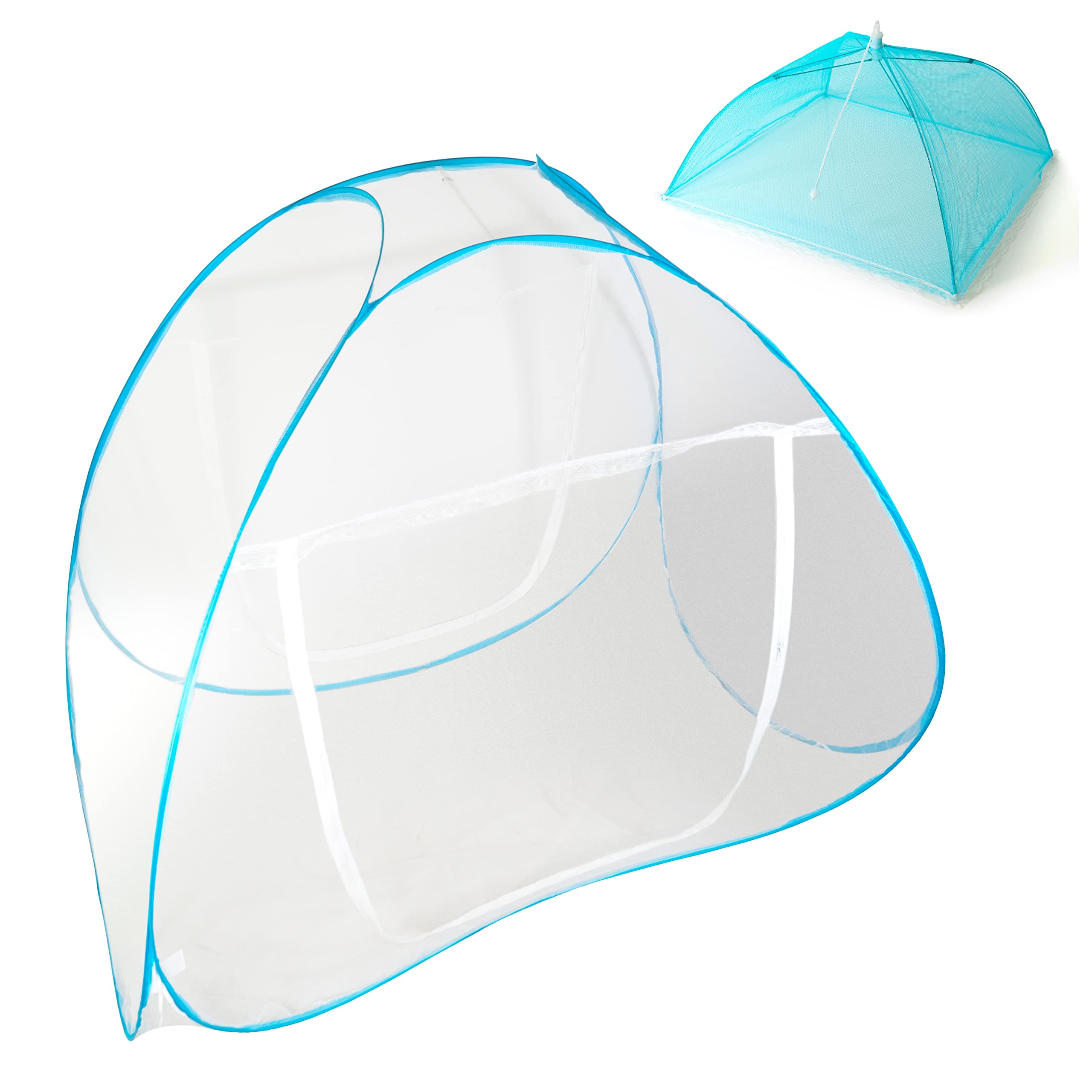 CHARISMATIC CHOICE Pop-Up Mosquito Net Tent - Foldable and Portable Small Covering for Beds (71 x 79 x 55 inch) - Complete with Pop-Up Mesh Food Cover Tent