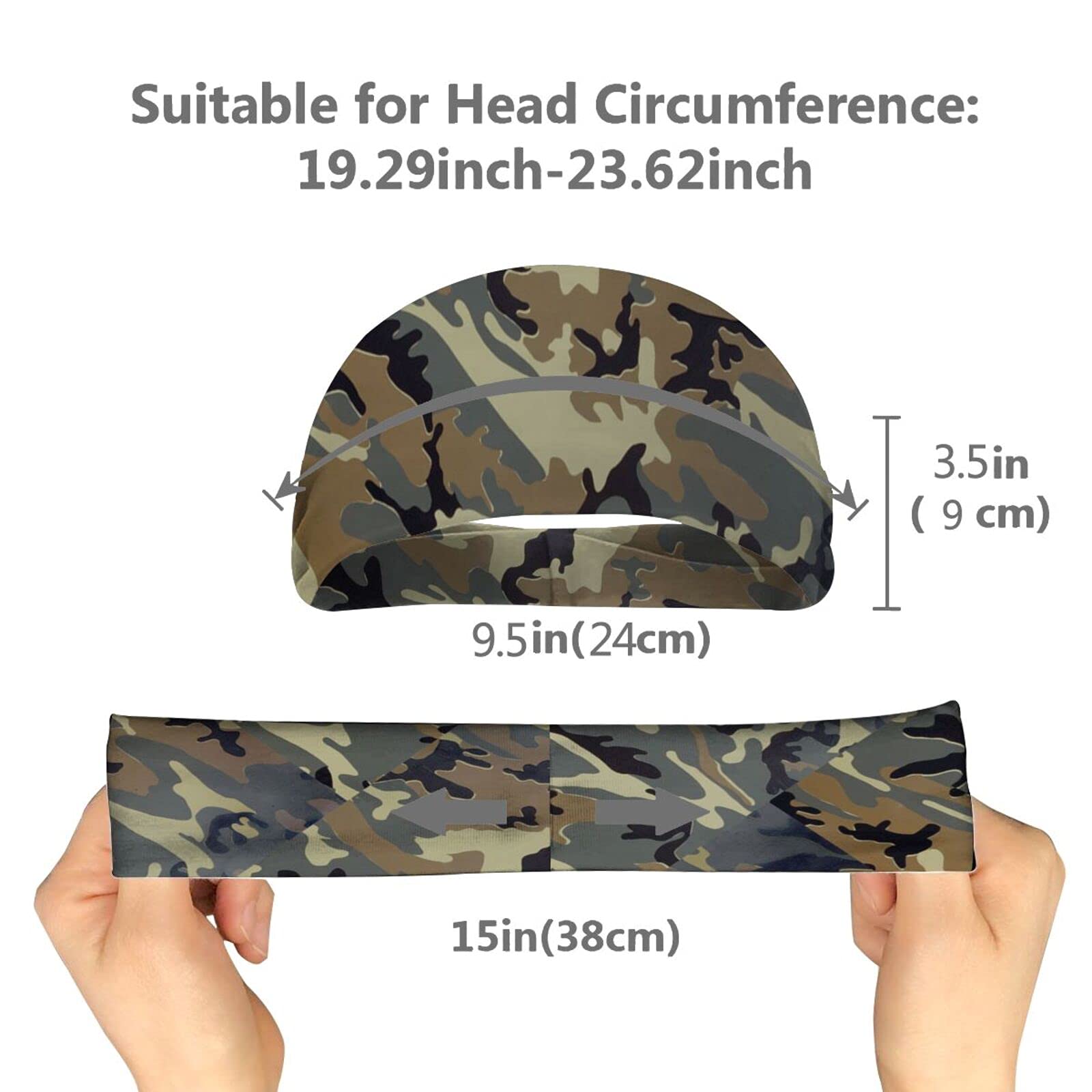 Camo Sweatband Sports Headband Lightweight Wristband Moisture Wicking Workout Head Band for Mens Womens One Size