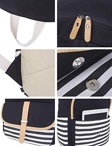 EZYCOK School Backpack for Teen Girls Women with USB Charging Port, Lightweight Canvas Backpack College Bookbag with Lunch Bag and Pencil Case, Black