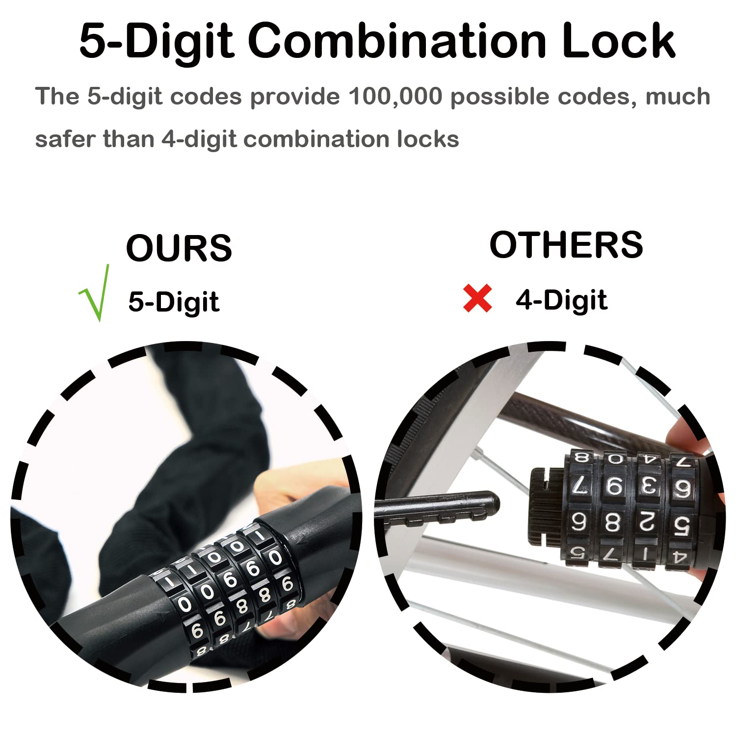 Bike Chain Lock, 2 Pack 5-Digit Combination Anti-Theft Bicycle Lock, 3FT Heavy Duty Bike Lock Chain, Resettable Bike Lock, Chain Bike Lock for Bicycle, Motorcycle, Scooter, Gate (2 Pack)