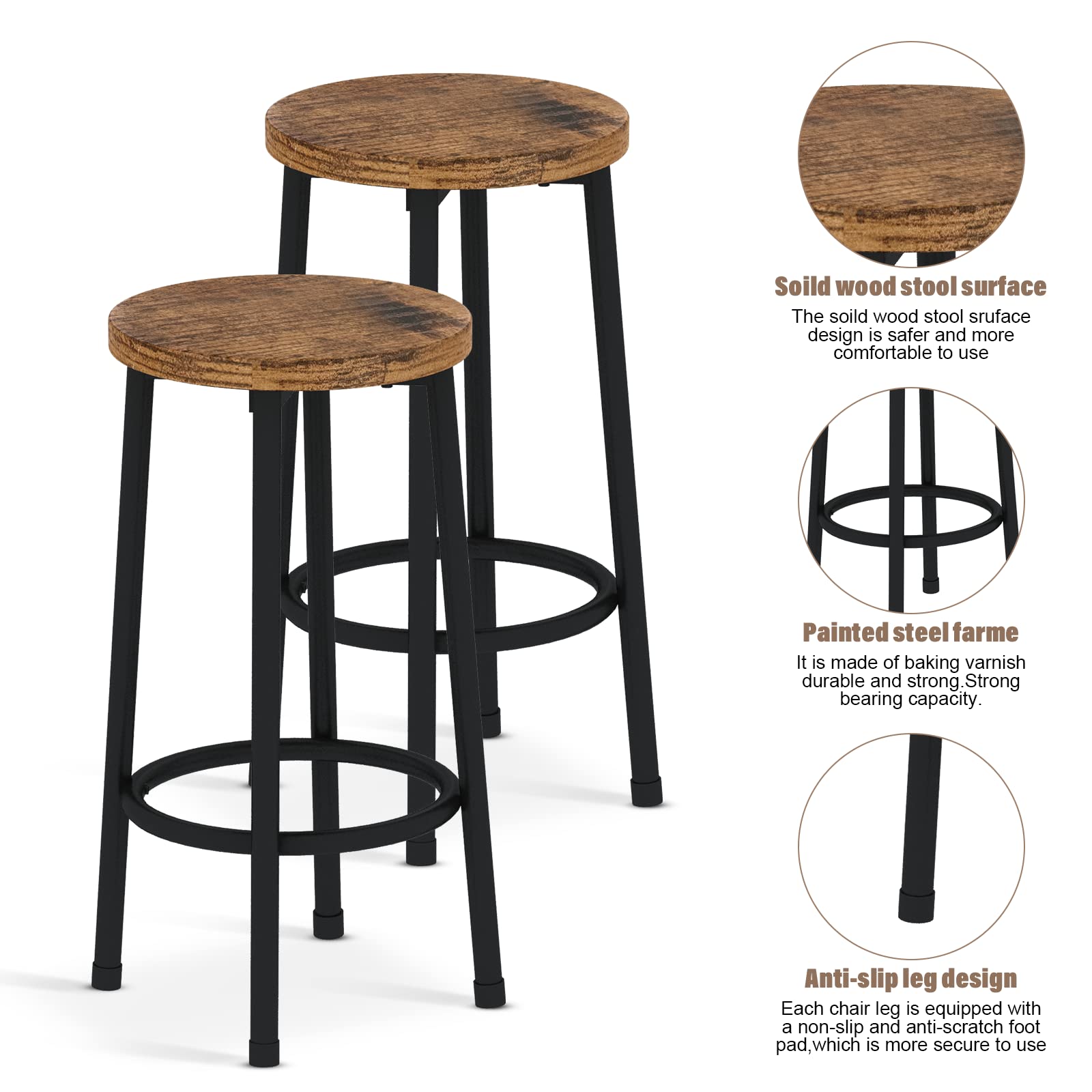 AWQM Pub Table and Chairs Set of 4, Industrial Counter Height Table with 4 Stools Small Dining Table Set for 4,Wooden Bar Table Set Dining Room Table Set for Small Spcae/Living Room,Rustic Brown