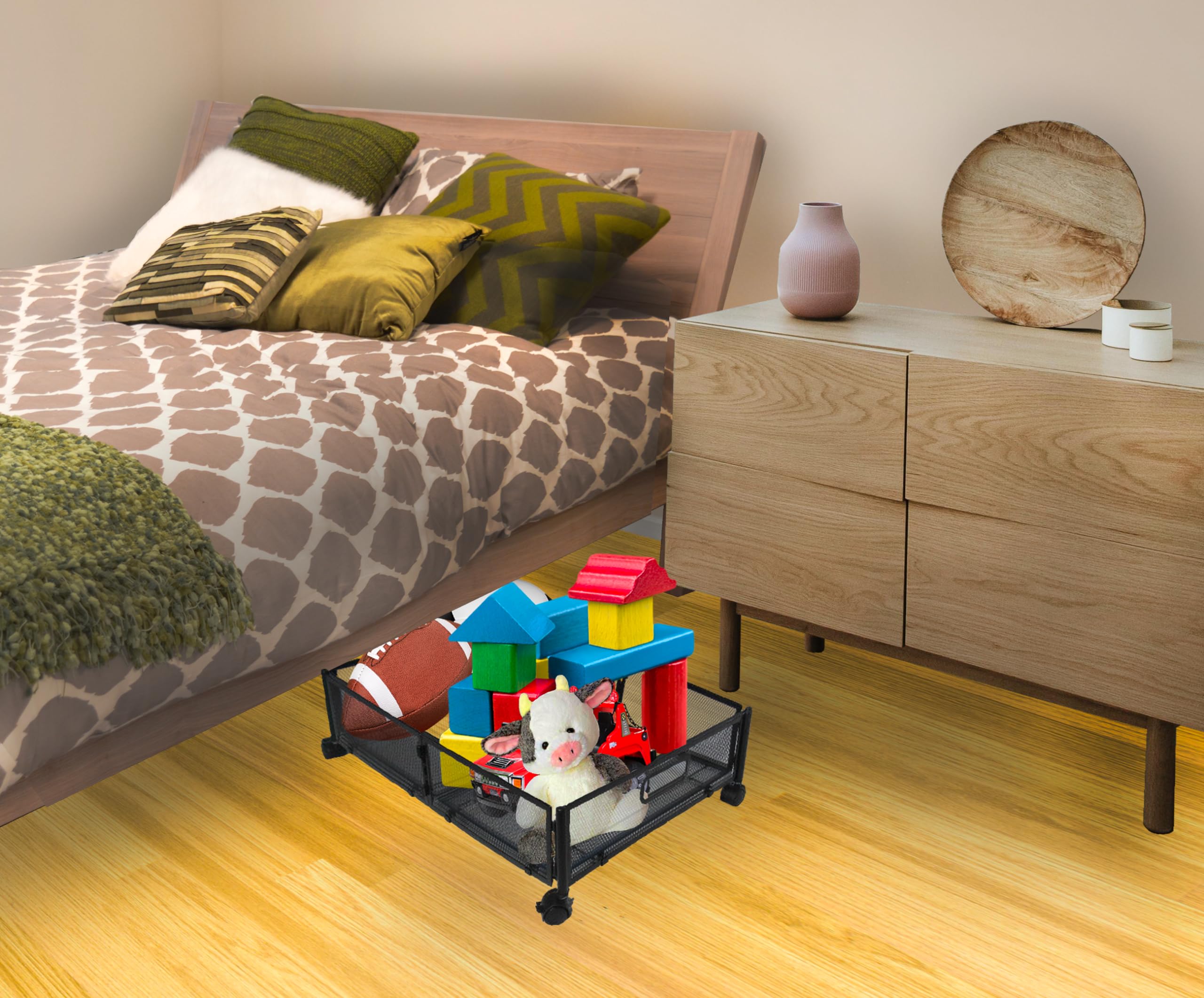 Stormi Storage Rack - Foldable Under Bed Storage for Toys, Books or Clothes- Space Saver - Foldable - Easy Assembly - No Tools Required - Wheels, Black, RT-230922-01