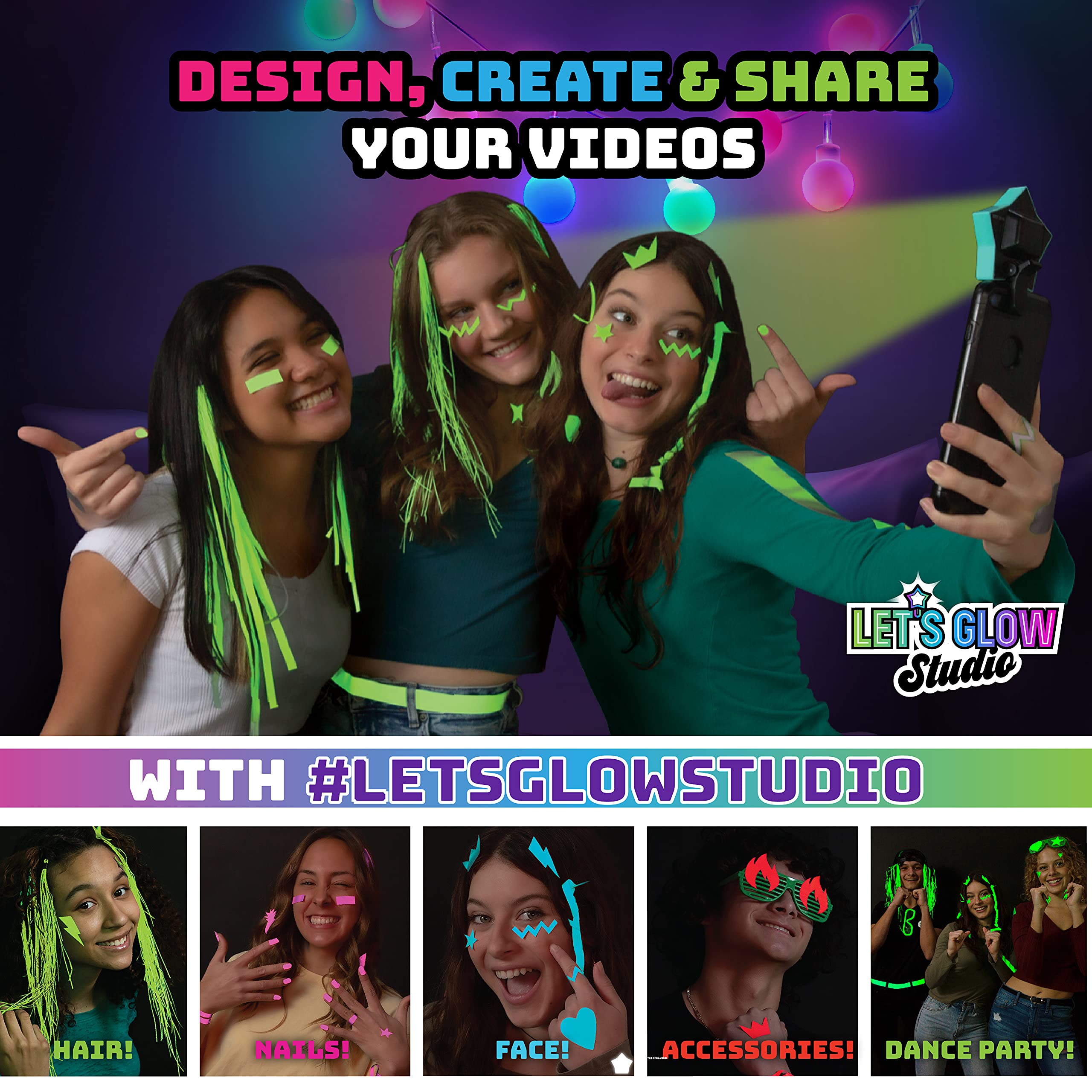 LetsGlow Studio Gloves Accessory Pack - for LetsGlow Studio DIY Arts and Crafts Influencer Video Creator Kit - (LetsGlow Studio Sold Separately)