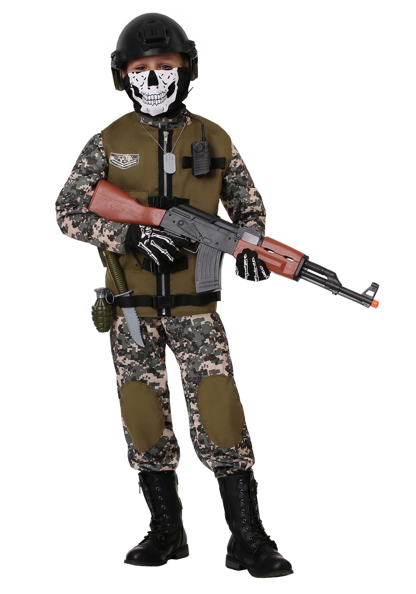 Kids Camo Trooper Costume Tactical Vest Camouflage Army Bundle w/Gloves