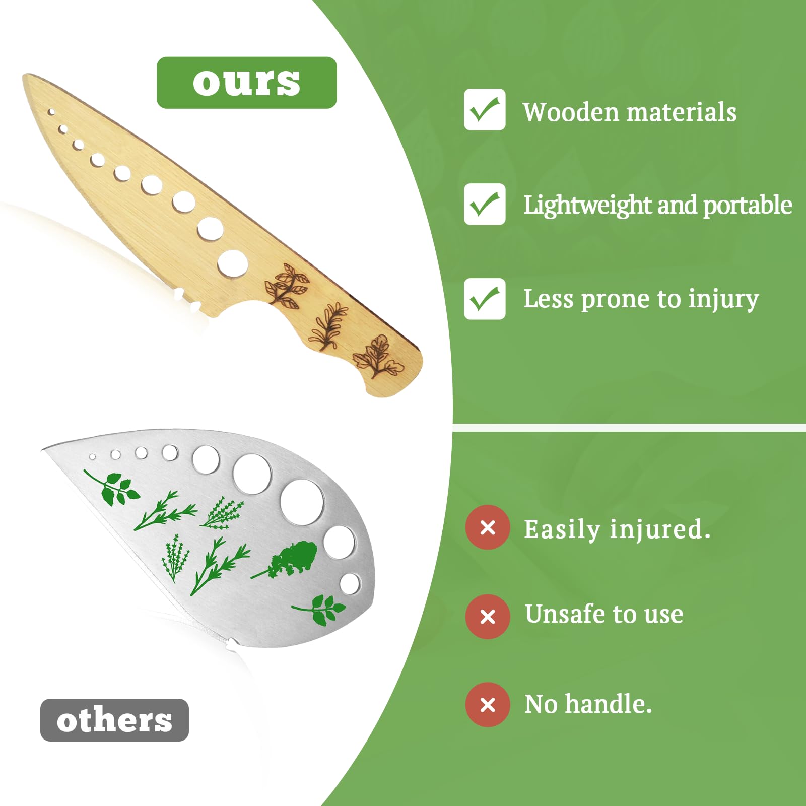 woodounai Wooden Herb Stripper Knife Herb Stripper Tool Kitchen Herb Leaf Stripping Tool for Kale, Thyme, Basil & Rosemary Useful Kitchen Knife Gadgets Cooking Tool (Wood)