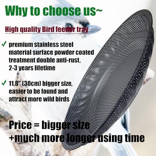 CQAIRIOU Premium Hanging Bird Feeder Tray,Size 11.8β Large Platform Bird Feeder Stainless Steel Mesh Tray,Wild Bird Feeder for Outside Hanging Seed Platform