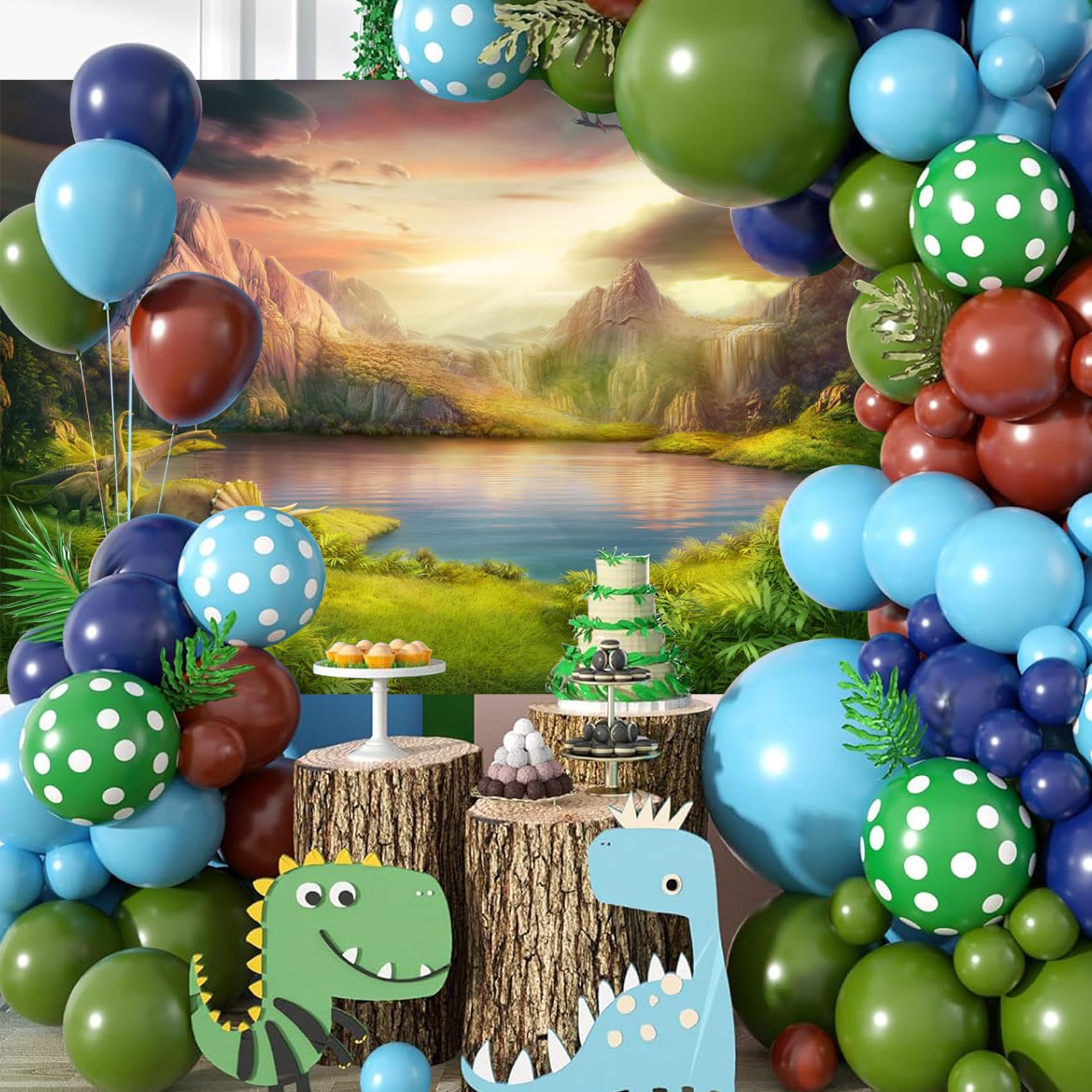Baocicco 5x3ft Dinosaurs Theme Backdrop Boy Birthday Party Backdrop Jurassic Mesozoic Cretaceous Epoch Forest Mountains Lake Prehistoric Trees Grassland Archaeology Children Photography Background