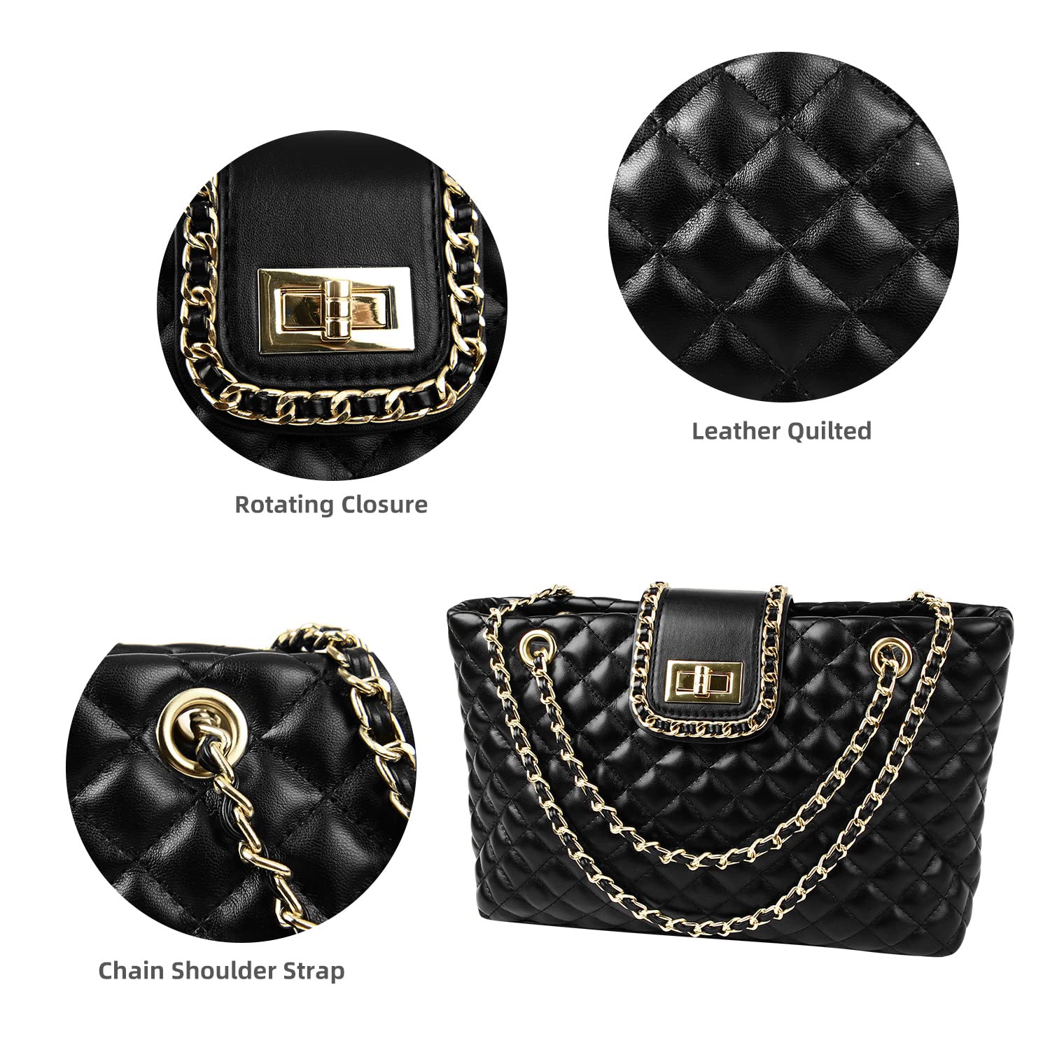 Beatfull Quilted Shoulder Bag with Chian Strap Leather Shoulder Pursr Handbag for Women Large Travel Satchel Bag