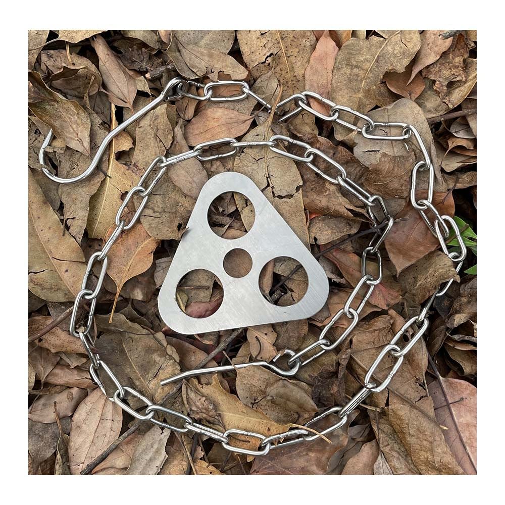 Campfire Tripod Board Camping Tripod for Cooking Stainless Steel Campfire Support Plate Portable Tripod Grill Accessories with Adjustable Chain for Hanging Cookware Lantern
