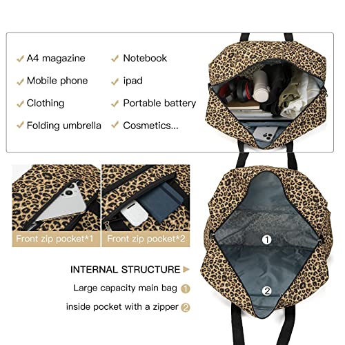 EXYANGEE Foldable Travel Duffel Bag, Medium Women's Weekender and Overnight bag carry on Luggage bag for Women and Girl(leopard)