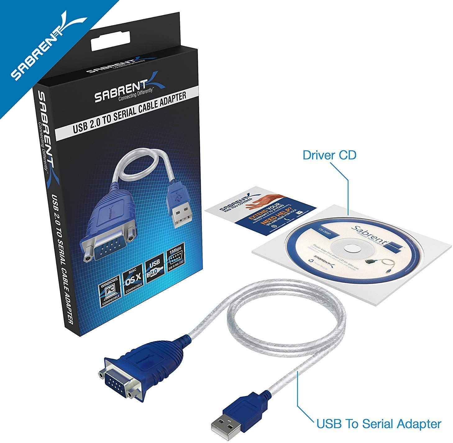 SABRENT USB 2.0 to Serial (9 Pin) DB 9 RS 232 Converter Cable, Prolific Chipset, HEXNUTS, [Windows 11/10/8.1/8/7/VISTA/XP, Mac OS X 10.6 and Above] 2.5 Feet (CB-DB9P)