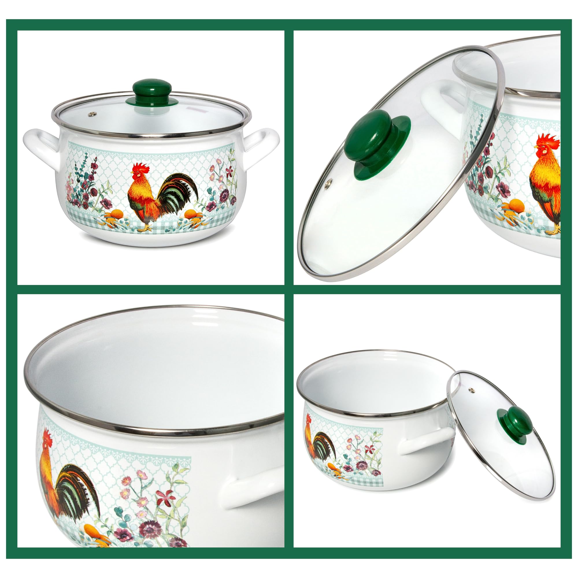 Enameled Aluminum Soup Pot Golden Rooster Belly Deep Casserole Cooking Pot with Glass Lid Enameled Camping Cookware Camping Stockpot for Cooking (2.95-qt. (2.8 L))