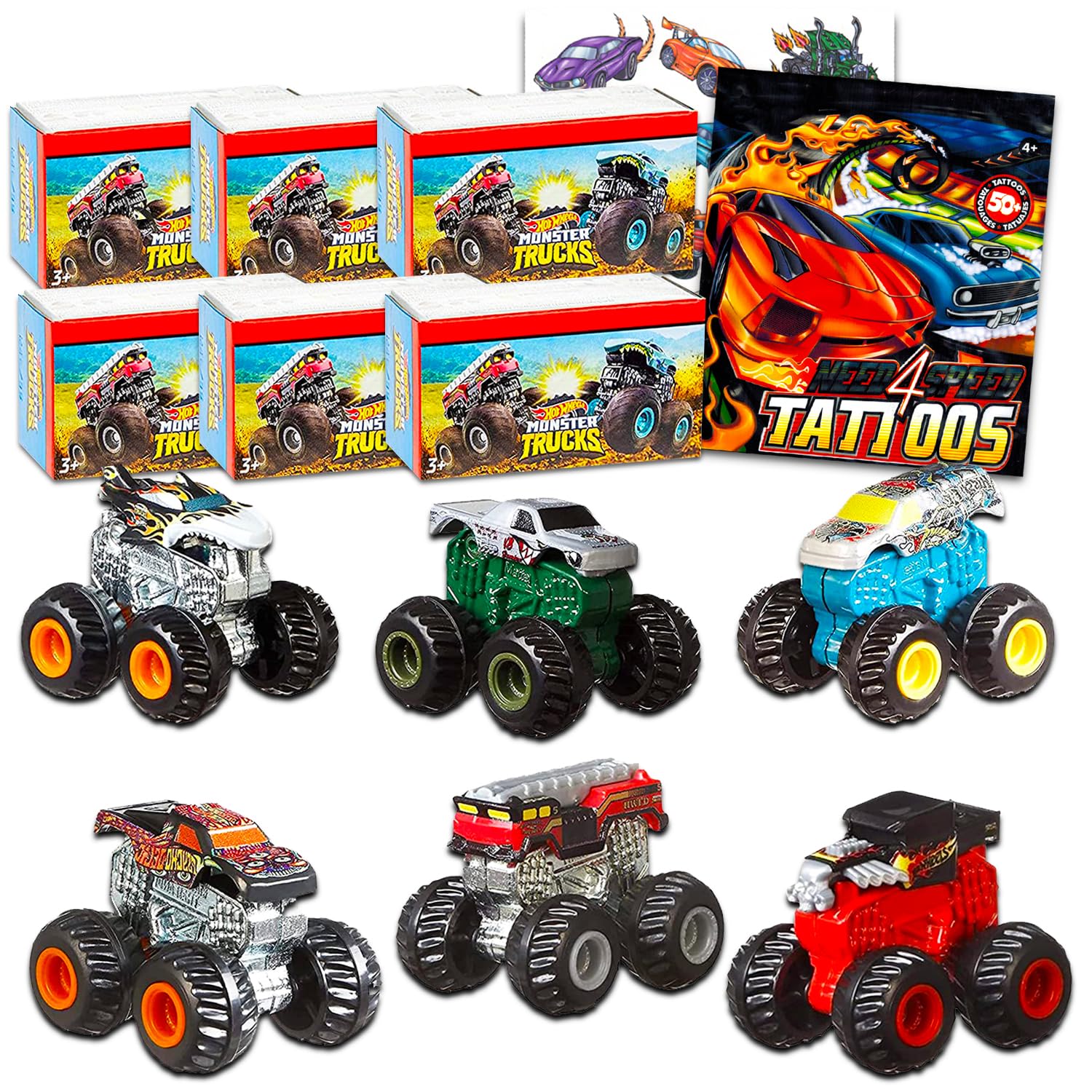 Hot Wheels Cars Hot Wheels Monster Truck Party Favors 6 Pack Bundle with Hot Wheels Mystery Blind Box Toys | Collectible Trucks with Stickers (Hot Wheels Goodie Bag Filler)