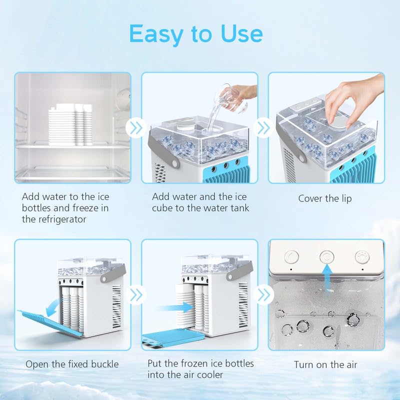 bubbacare Portable Air Conditioners, 4 in 1 Rechargeable Mini Air Conditioner Evaporative Personal Cooler Humidifier with App Control, 800ML Mini AC Desktop Cooling Fan for Office Tent Bedroom