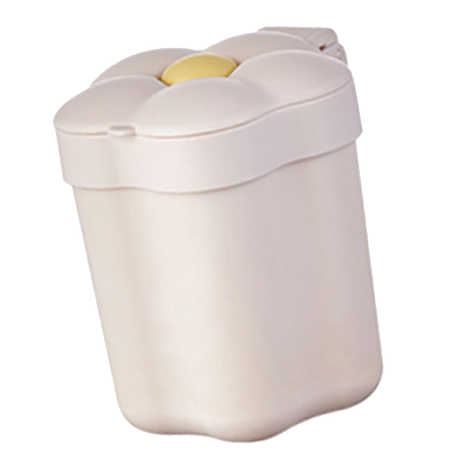 Cute Desktop Trash Can Small Round Mini Garbage Bin with Lid Flower Design Waste Basket Paper Container Table Organization (White)