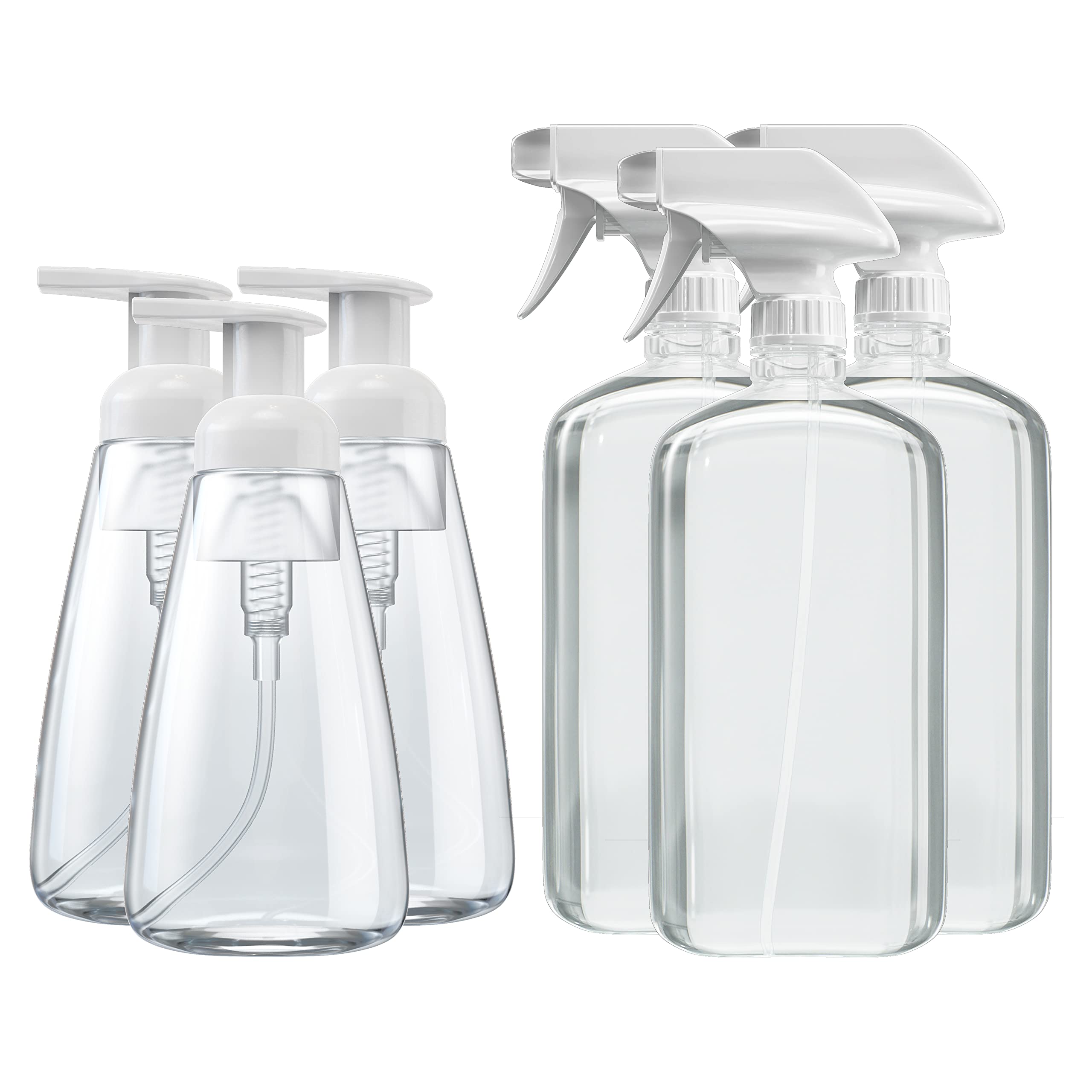 Clean Revolution Reusable Packaging Kit | 3 Plastic Trigger Spray Bottles + 3 Foaming Hand Soap Bottles, Total 6 Count (Pack of 1), Clear (CR-RPK-318315-EMPTY)