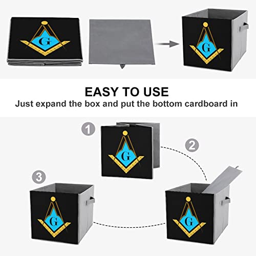 Color Freemason Symbol Foldable Storage Bins Printd Fabric Cube Baskets Boxes with Handles for Clothes Toys, 11x11x11