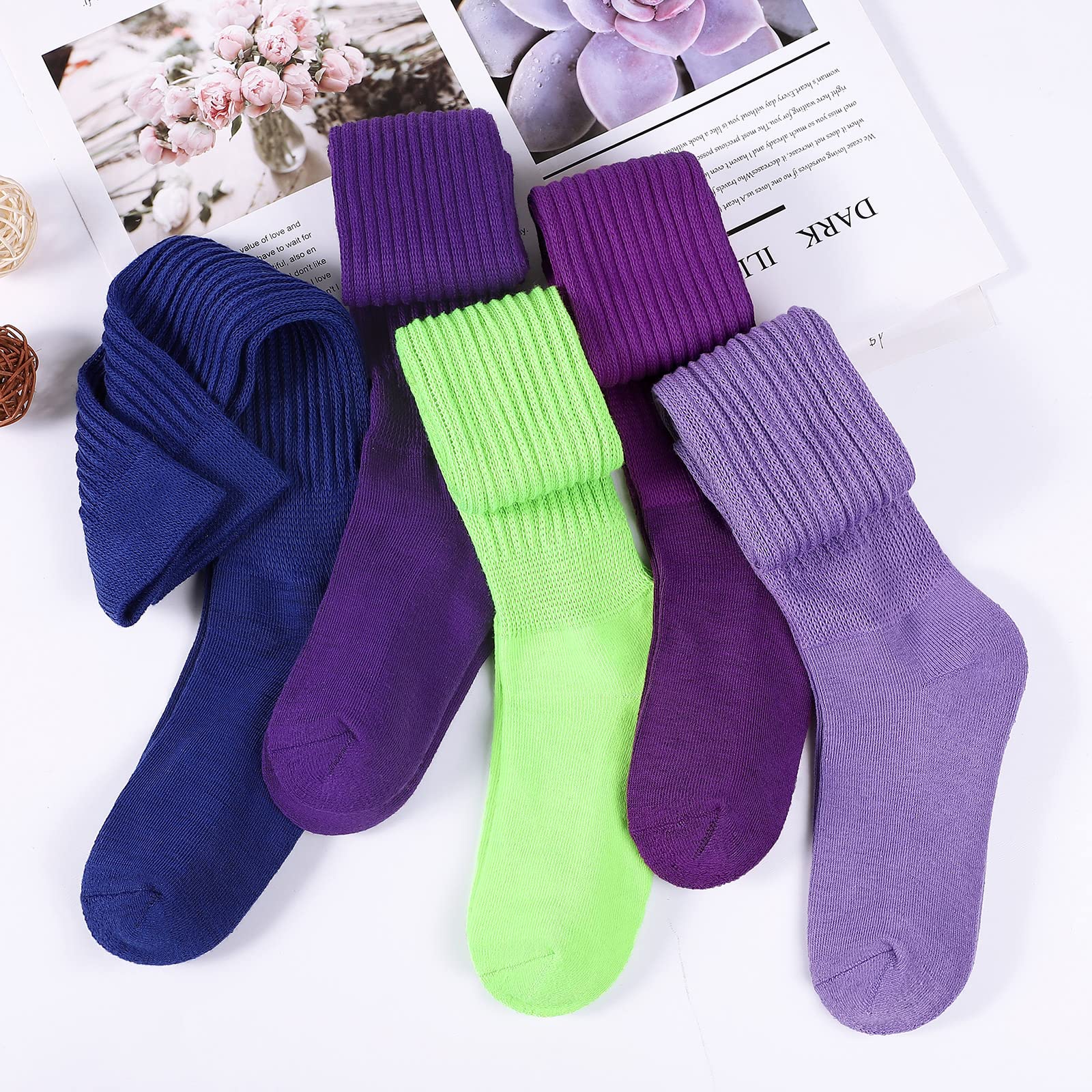 BOOPH Slouch Socks Women Scrunch Sock Knee High Slouchy Socks for Women Size 6-11 Royal Blue