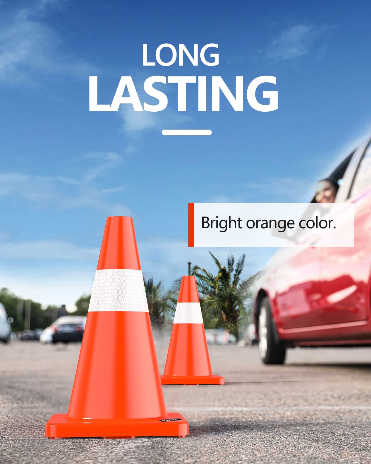 BATTIFE 12Pack Traffic Safety Cones 18" inch with Reflective Collars PVC Orange Construction Cones for Home Driveway Road Parking Use