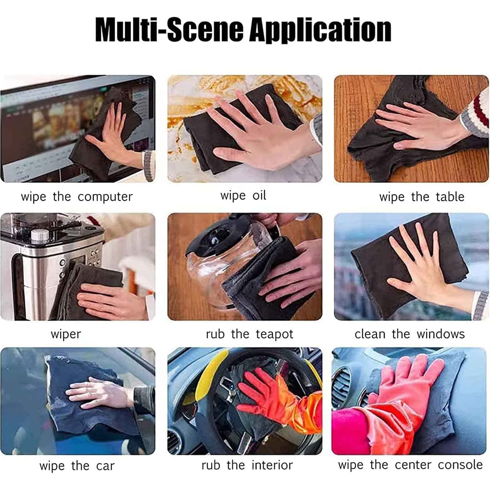 DASHENRAN Thickened Magic Cleaning Cloth, Microfiber Glass Cleaning Cloths, All-Purpose Microfiber Towels, Streak Free Reusable Microfiber Cleaning Rag for Windows,Glass,Car(Black 5Pcs)