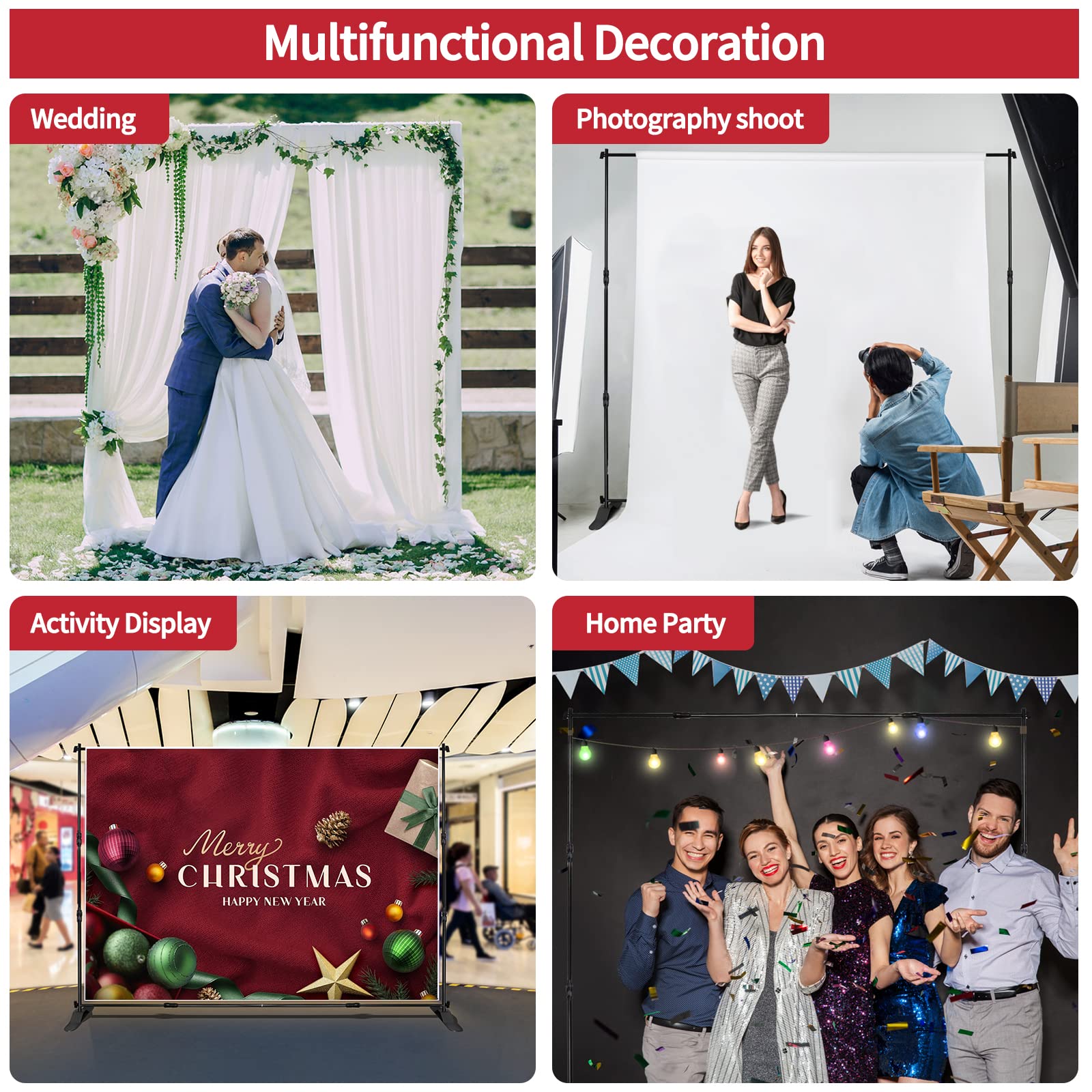 iElyiEsy Backdrop Stand Kit 10x8FT Adjustable Telescopic Display Step and Repeat Banner Stand for Party Decoration, Photoshoot, Photography, Trade Show with Carrying Bag