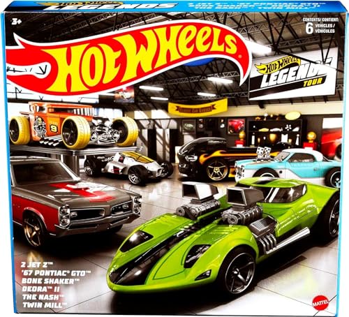 Hot Wheels HW Legends Multipacks of 6 Toy Cars, 1:64 Scale, Authentic Decos, Popular Castings, Rolling Wheels, Gift for Kids 3 Years Old & Up & Collectors