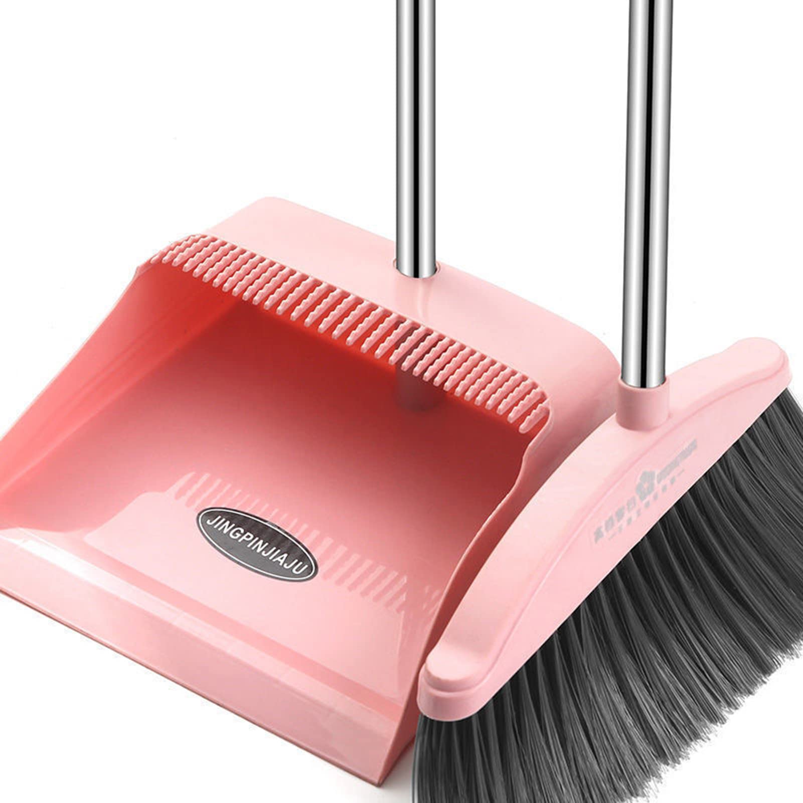 Broom and Dustpan Comb Set, Long Handle Sweeping Broom for Indoor, Broom & Dustpan Set for Home, Upright Standing Dust Pan with Comb Teeth, Store Sweep Set for Room Kitchen Lobby Offic Floor Cleaning