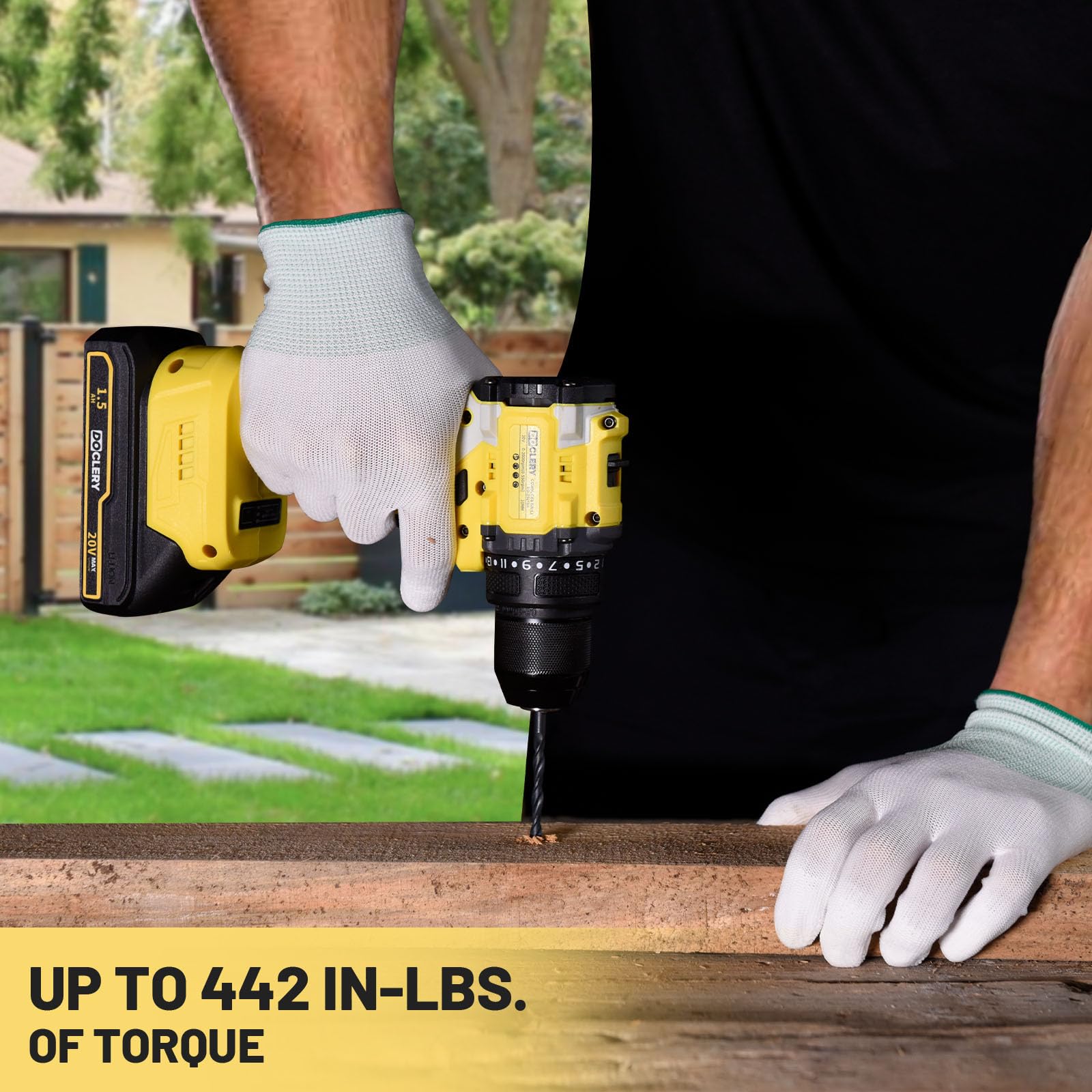 DOCLERY 20V Cordless Drill, Electric Power Drill Set with 1 Battery & Charger, 2 Variable Speed, 266 In-lbs Torque, 25+1 Position and 34pcs Drill/Driver Bits